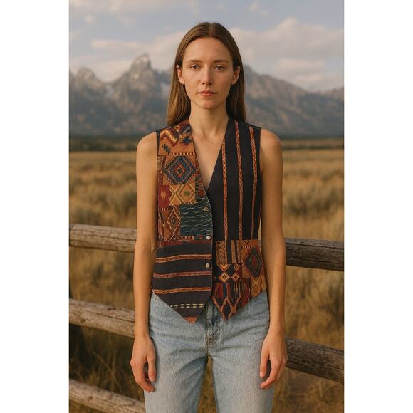 Vintage | Tops | Vintage Western Aztec Made In Usa Cinch Back Vest ...